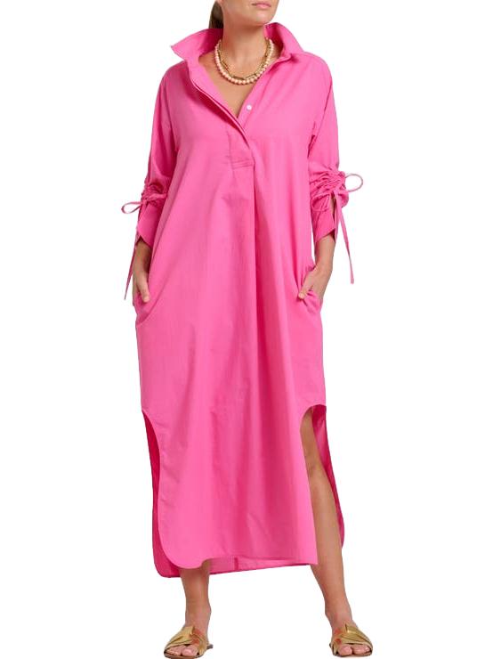 SHIRTY Gathered Long Sleeve Cotton Maxi Dress